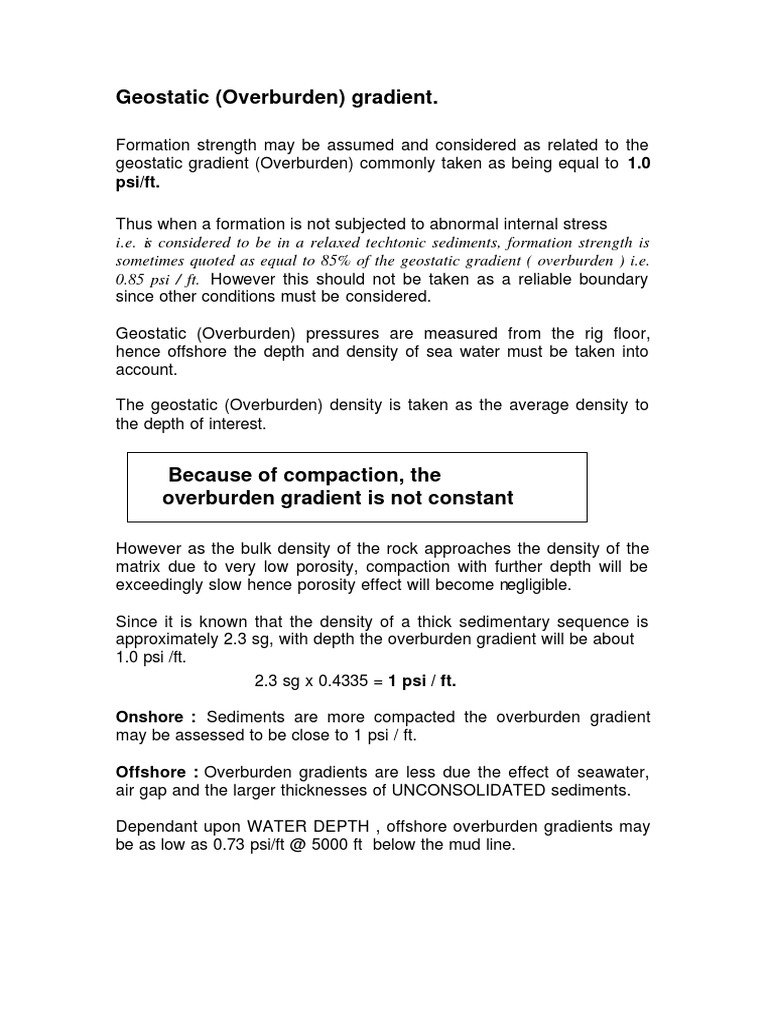 Geostatic (Overburden) Gradient.: Psi/ft | PDF | Porosity | Continuum ...