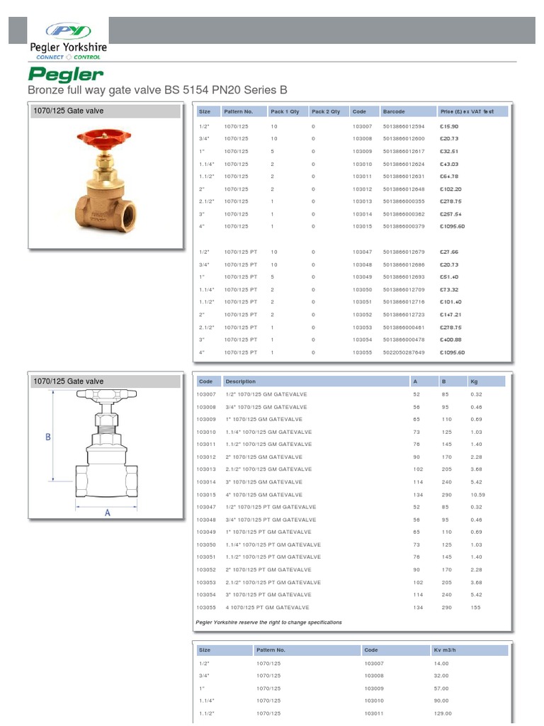 Bronze Full Way Gate Valve BS 5154 PN20 Series B | PDF | Valve | Pipe ...