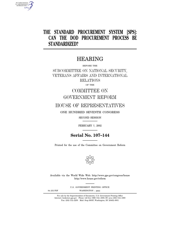 House Hearing, 107TH Congress - The Standard Procurement System (SPS ...