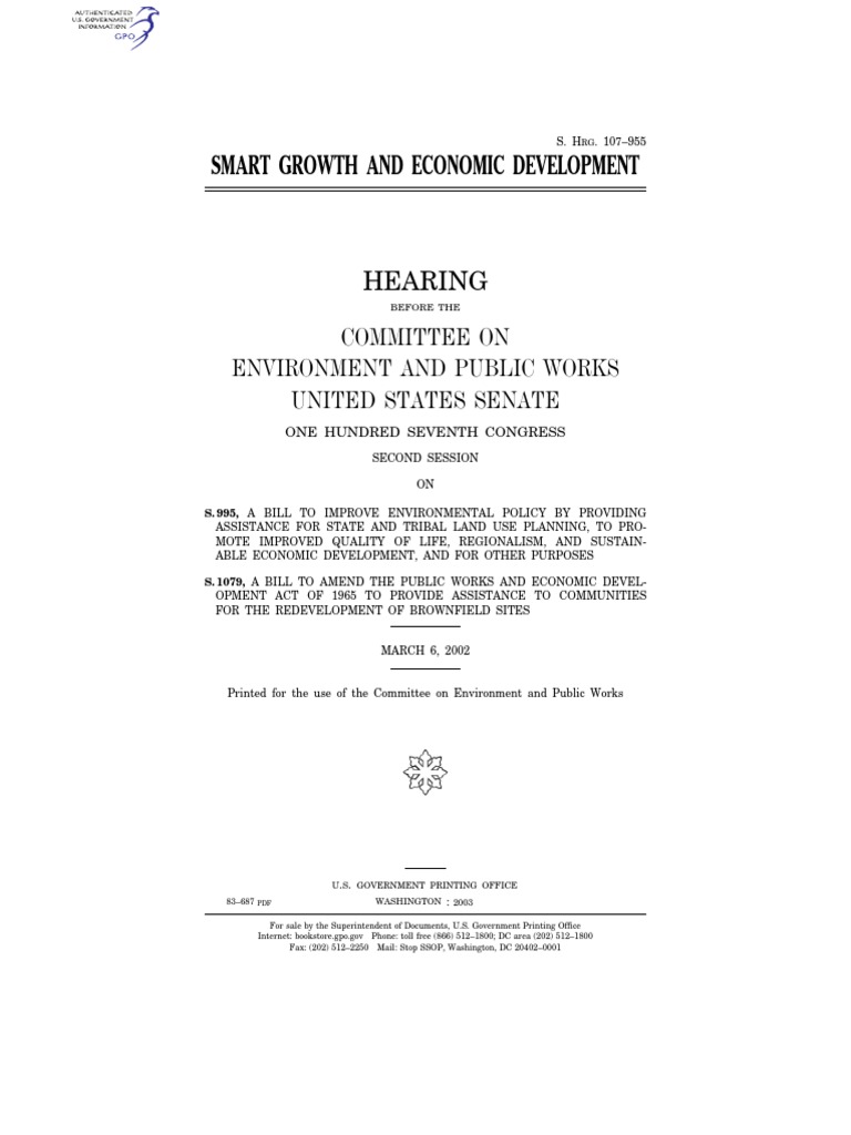 Senate Hearing, 107TH Congress - Smart Growth and Economic Development ...