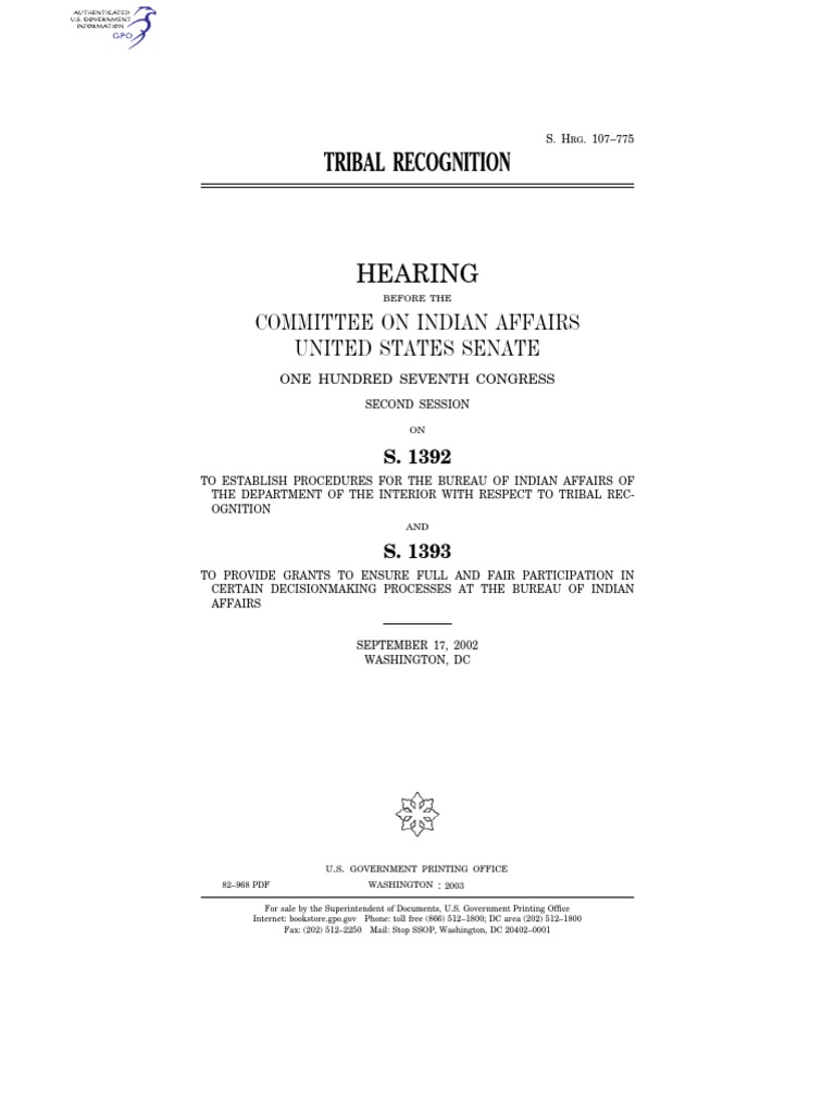 Tribal Recognition: Hearing | PDF | Native Americans In The United ...