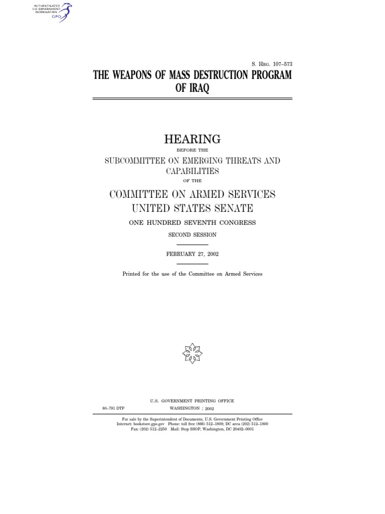 The Weapons of Mass Destruction Program of Iraq: Hearing | PDF ...
