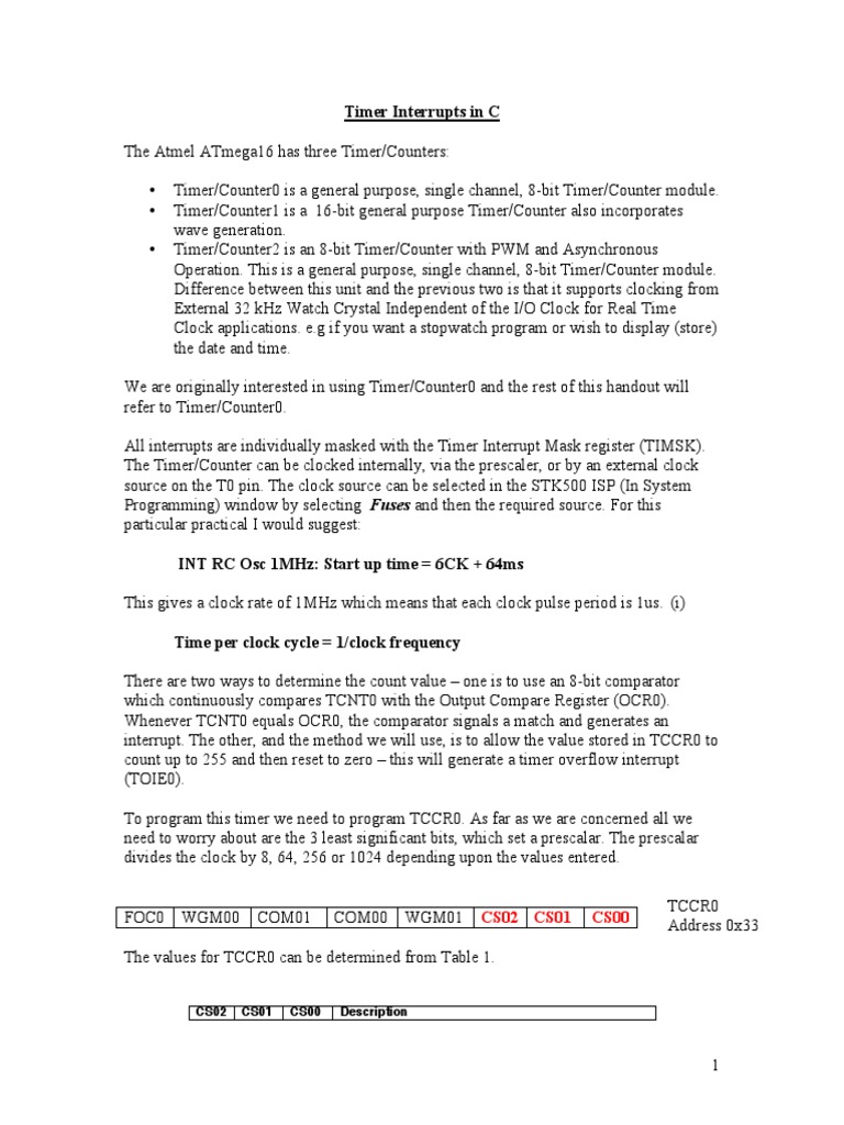 Timer Interrupts in C: CS02 CS01 CS00 | PDF | Timer | Clock