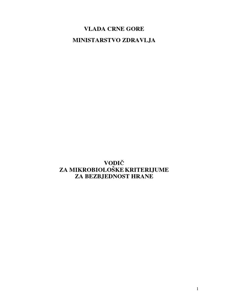 Vodic Za Mikrobioloske Kriterijume Za Bezbjednost Hrane | PDF
