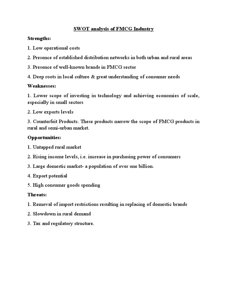 SWOT Analysis of FMCG Industry | PDF | Brand | Exports