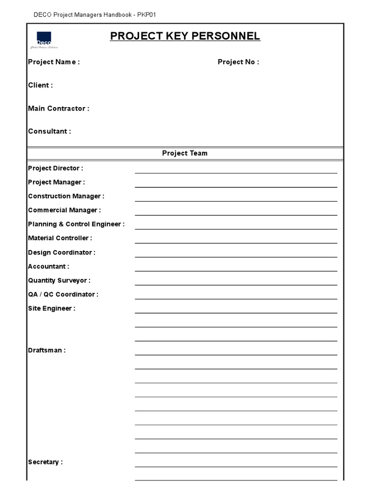 DECO PMB - PKP01 - Project Key Personnel | PDF