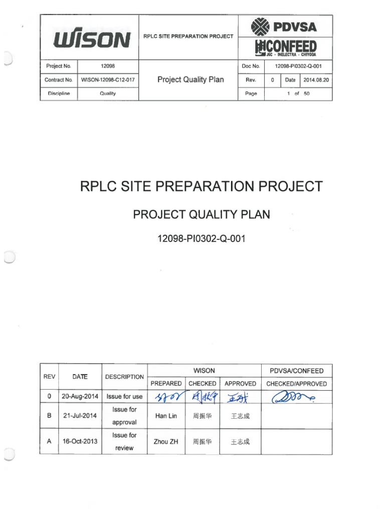 Project Quality Plan RPLC Site Preparation Project | PDF | Quality ...
