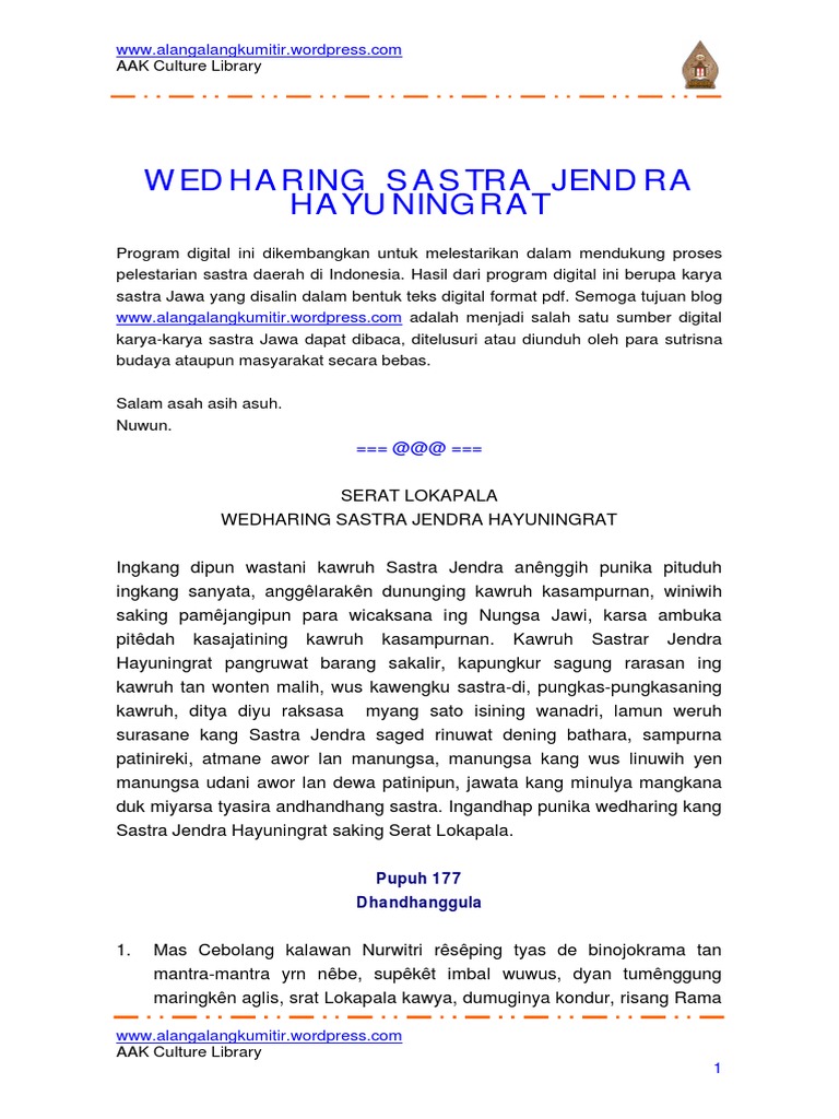 Wedharing Sastra Jendra Hayuningrat | PDF | Agama & Spiritualitas