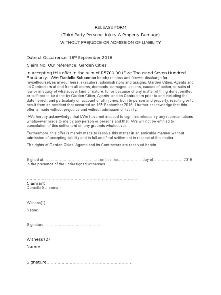 Anielle Schoeman Hereby Release and Forever Discharge For | PDF