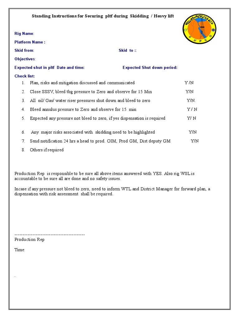 Shut Down Platform Form | PDF