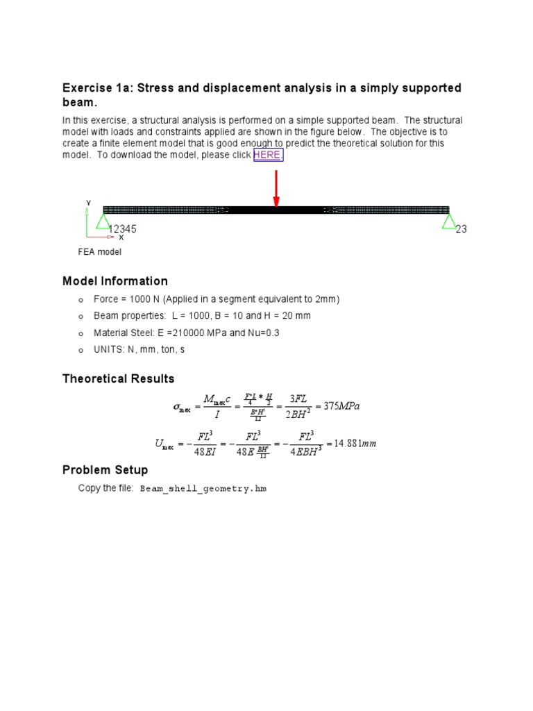 Exercise 1a: Stress and Displacement Analysis in A Simply Supported Beam | PDF | Teaching ...