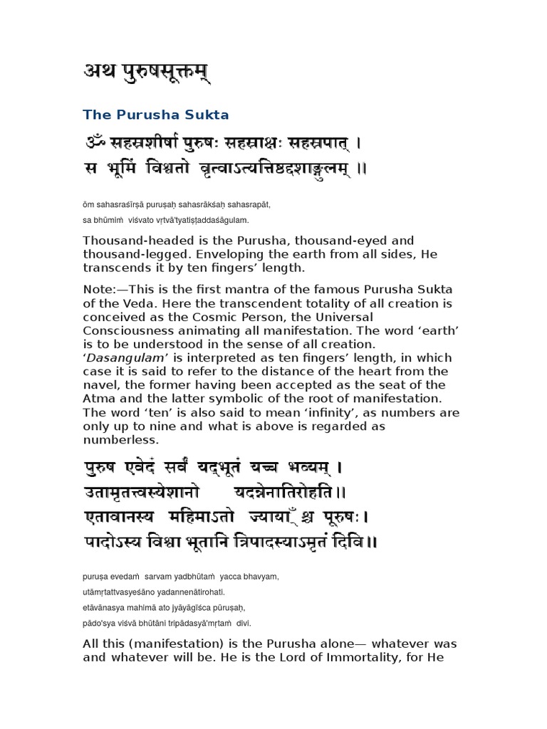 The Purusha Sukta | Download Free PDF | Hindu Texts | Spirituality