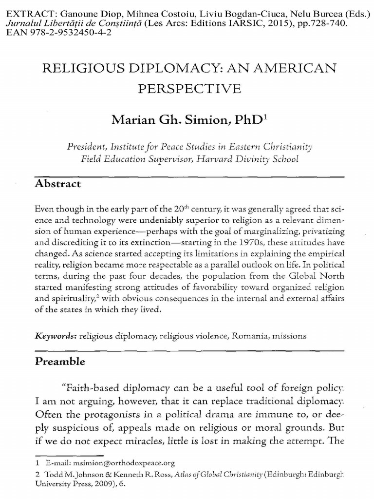 Religious Diplomacy an American Perspective by Dr. Marian Gh. Simion ...