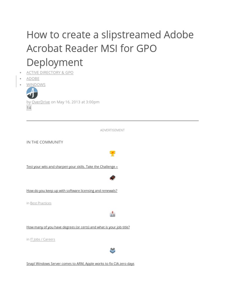 How To Create A Slipstreamed Adobe Acrobat Reader MSI For GPO ...