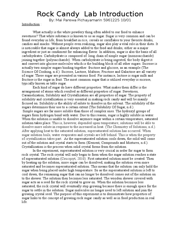 Rock Candy Experiment Worksheet