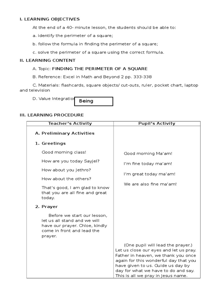Perimeter of A Square | PDF | Prayer | Schools