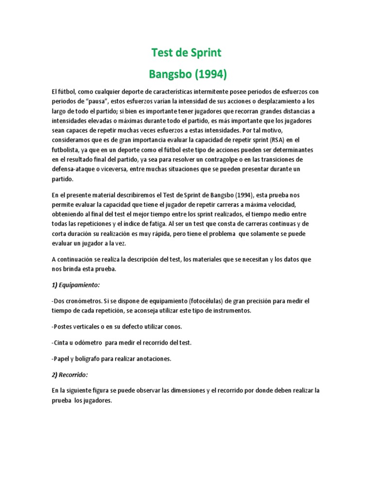 Test Sprint Bangsbo | PDF | Asociación de Futbol | Fatiga (material)