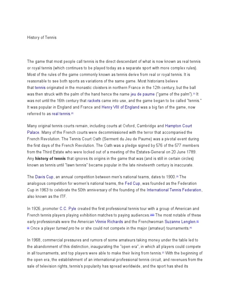 History of Tennis | PDF | Racquet Sports | Ball Games