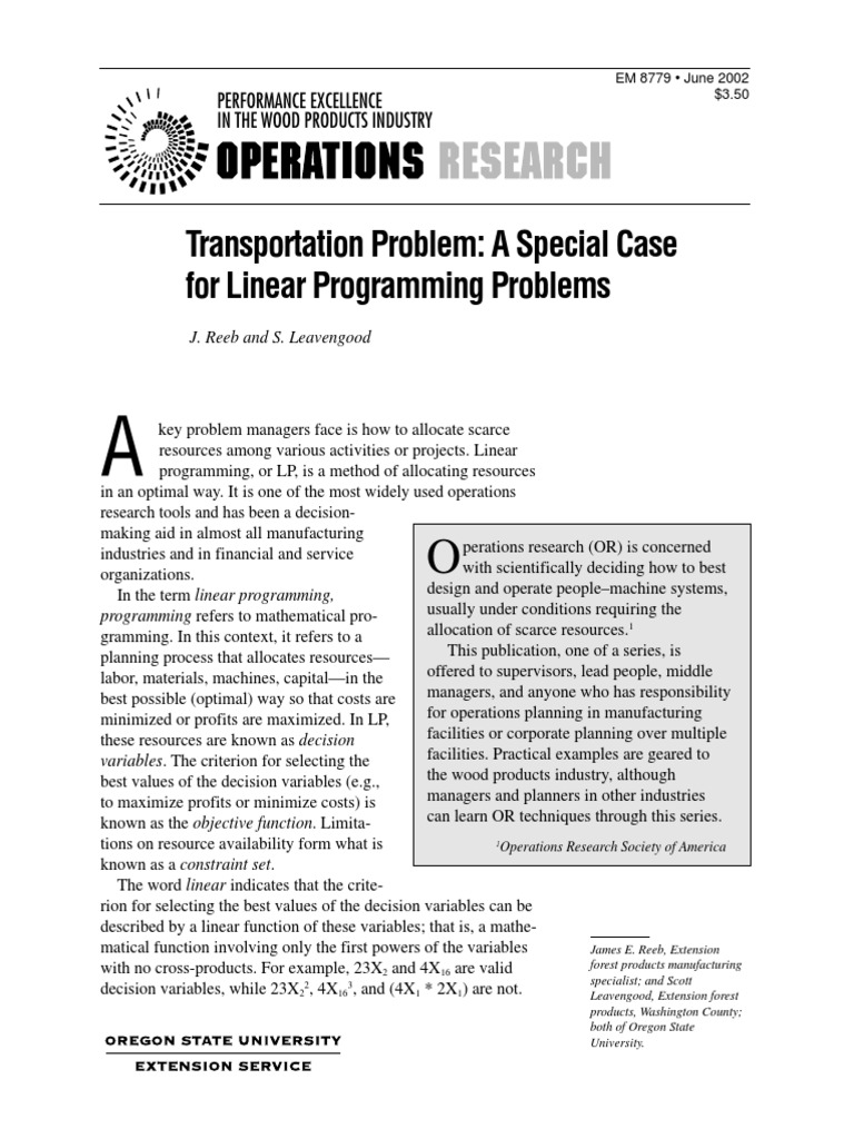 Transportation Problem: A Special Case For Linear Programming Problems | PDF | Linear ...
