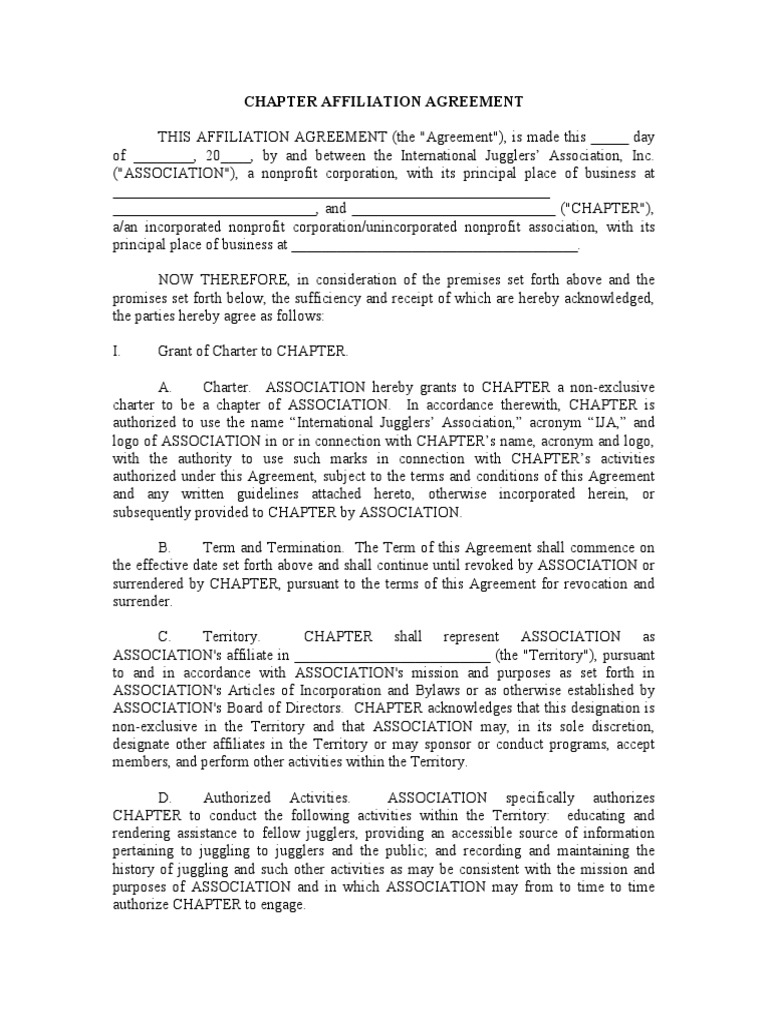 Chapter Affiliation Agreement | PDF | Law Of Agency | Indemnity