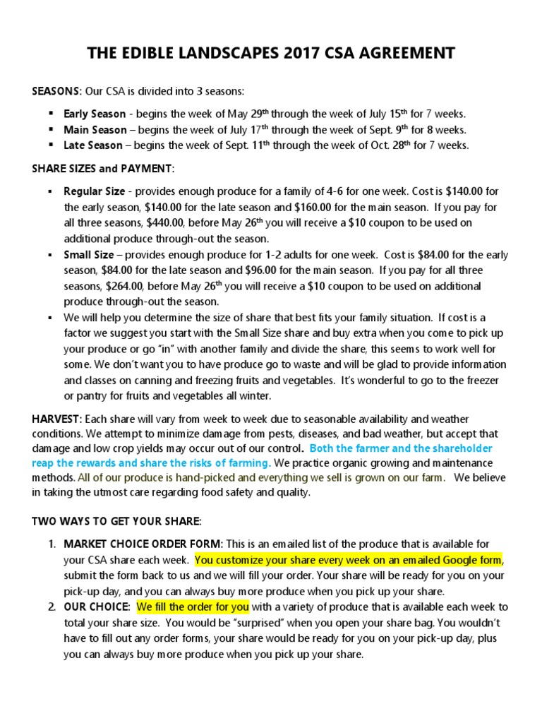 2017 CSA Agreement | PDF | Land Management | Agriculture