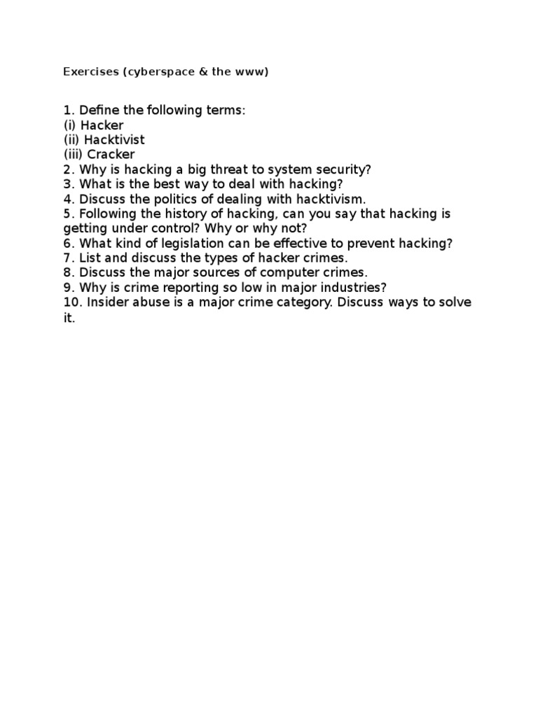 Exercises (Cyberspace & The WWW) | PDF | Computers