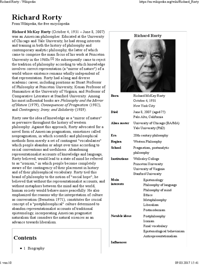 Richard Rorty: From Wikipedia, The Free Encyclopedia | PDF | Richard ...