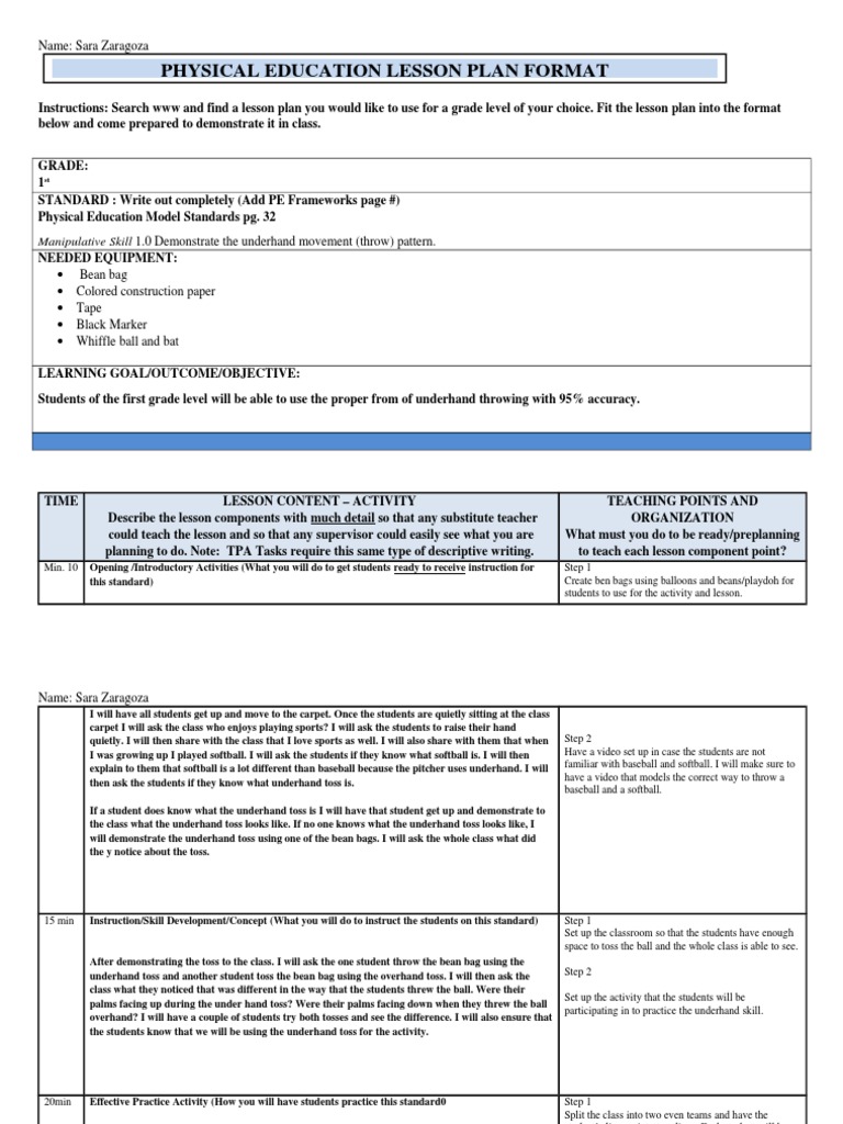pe lesson format | Physical Education | Softball