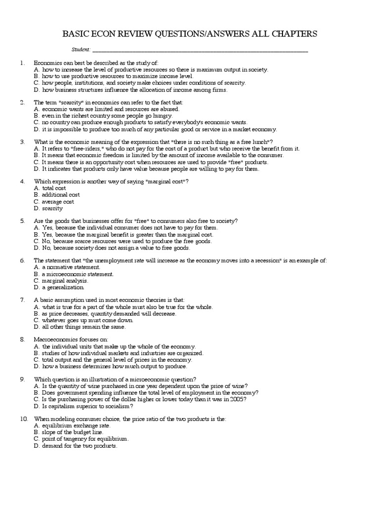 Basic Econ Review Questions Answers All Chapters | Price Elasticity Of ...