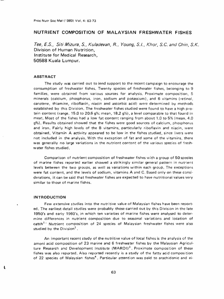 Nutrients in Fresh Water Fish | PDF | Seafood | Vitamin