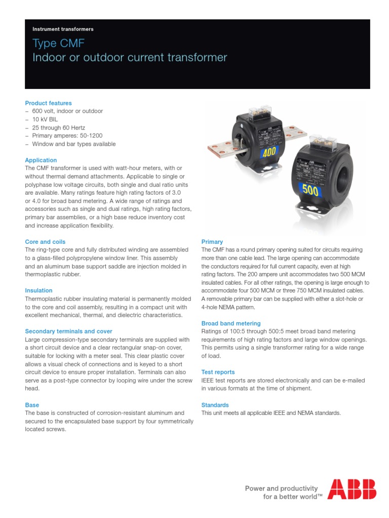 Indoor or Outdoor Current Transformer: Type CMF | PDF | Transformer ...