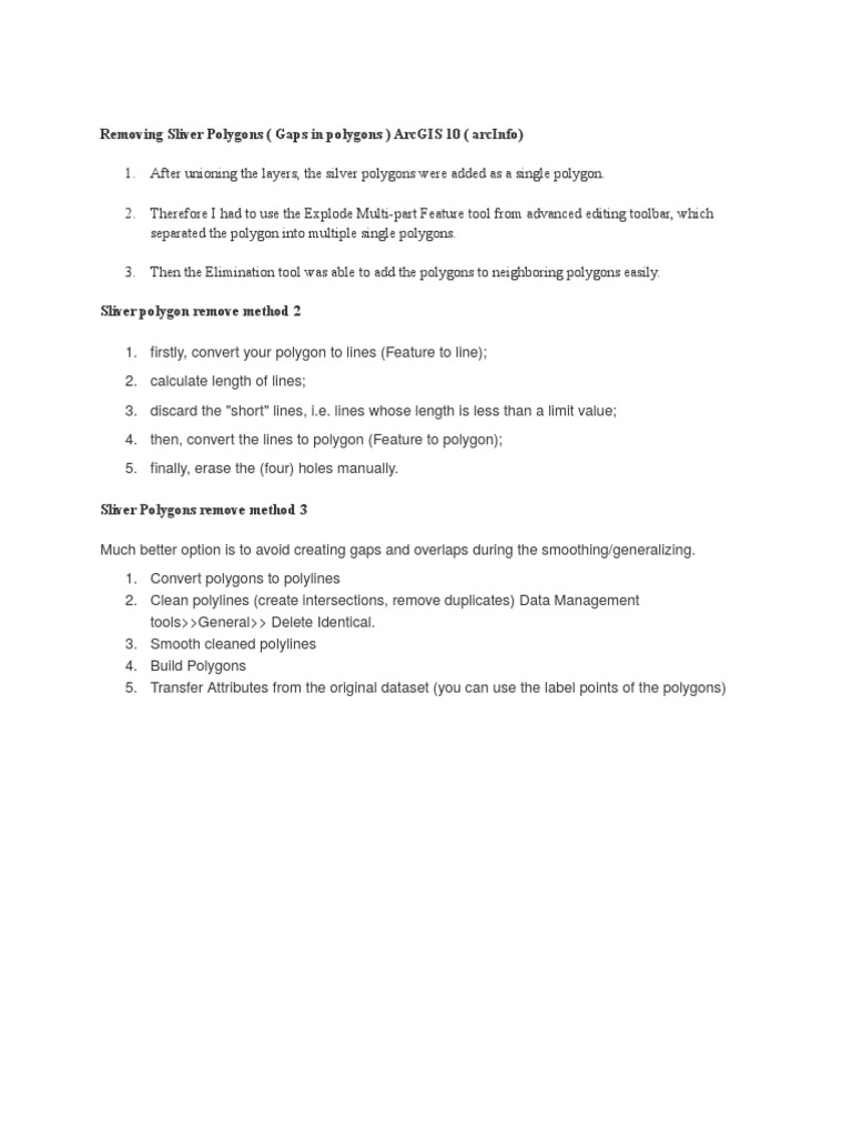 Removing Sliver Polygons (Gaps in Polygons) Arcgis 10 (Arcinfo) | PDF