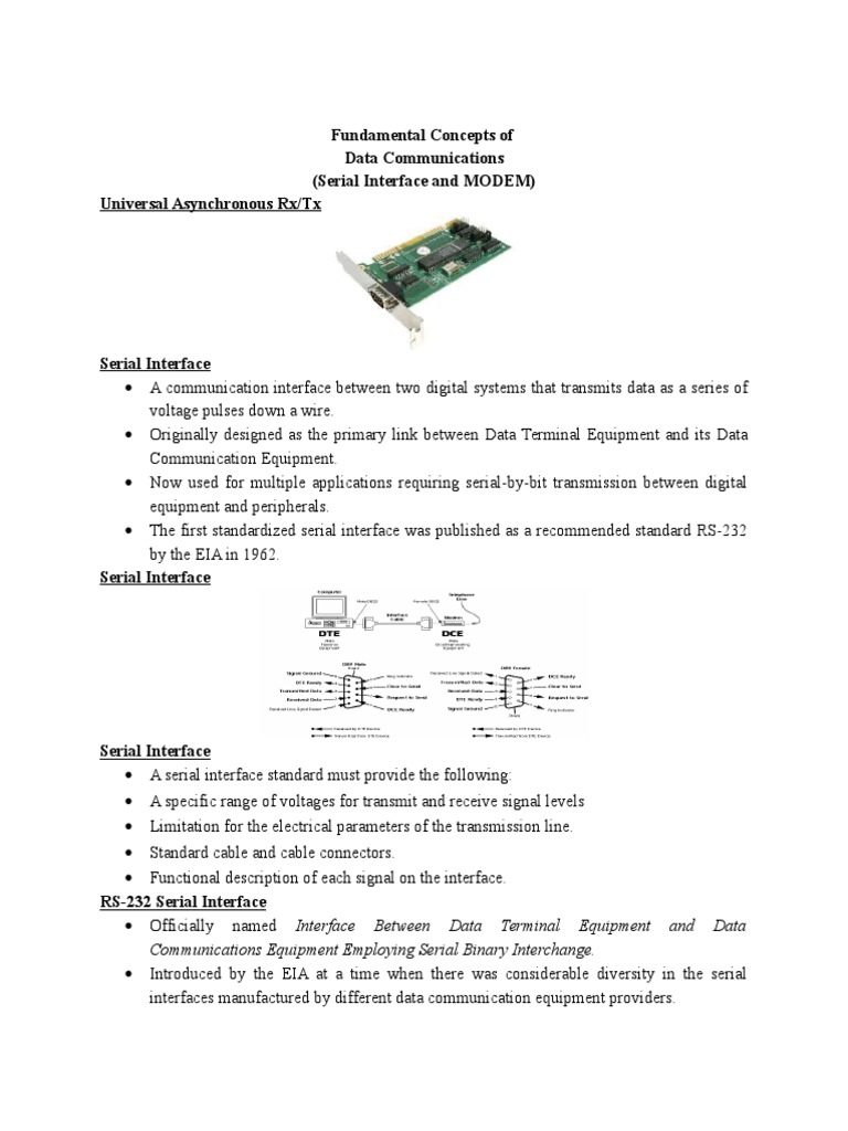Fundamental Concepts of Data Communications (Serial Interface and MODEM) Universal Asynchronous ...