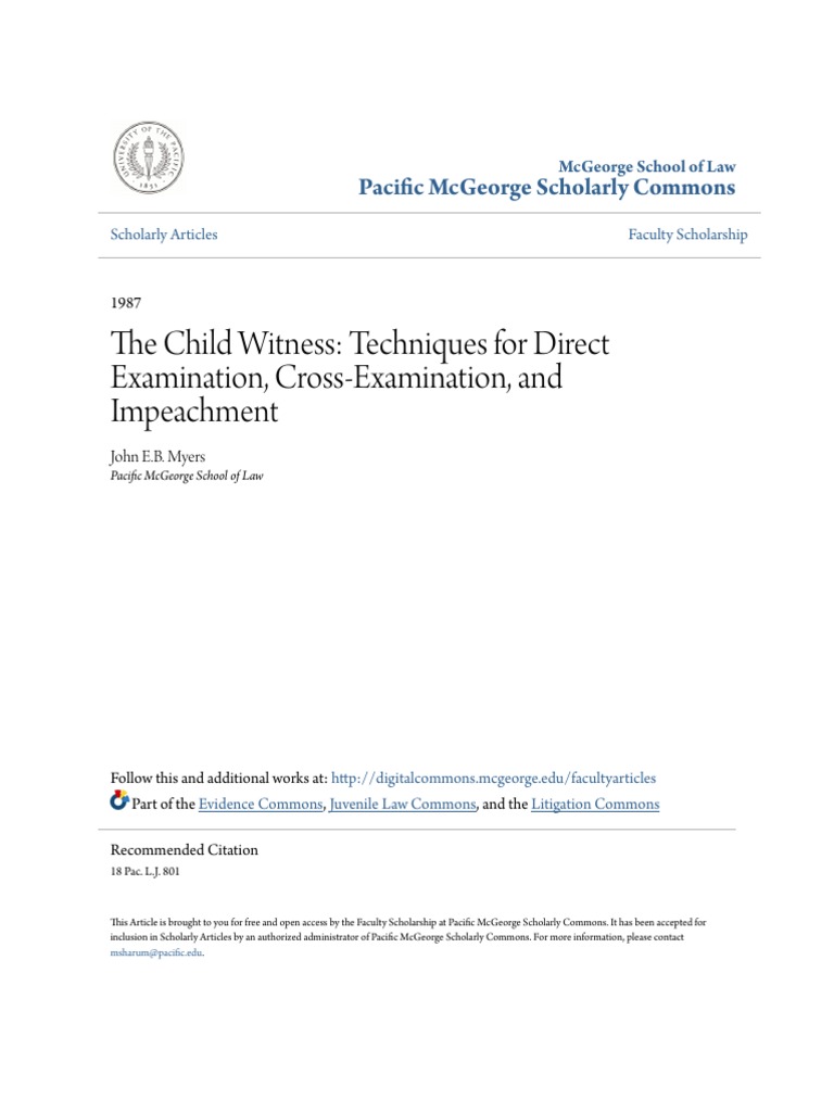 The Child Witness - Techniques For Direct Examination Cross-Exami | PDF ...