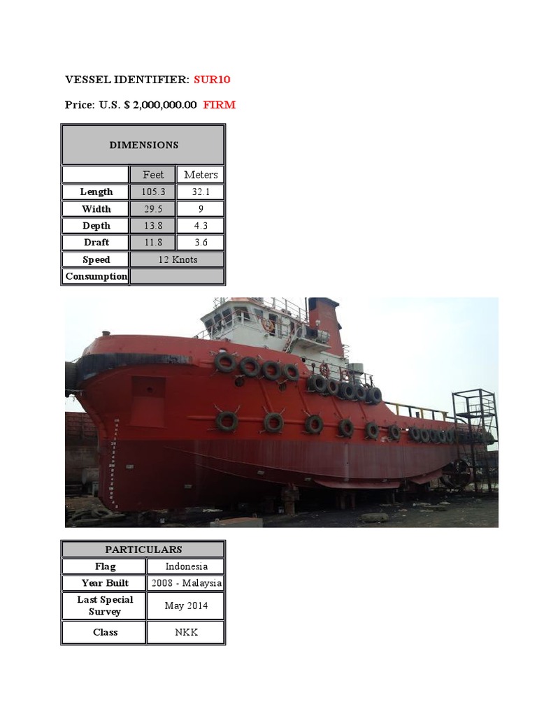 Vessel Identifier: Price: U.S. $ 2,000,000.00: Feet Meters | PDF ...