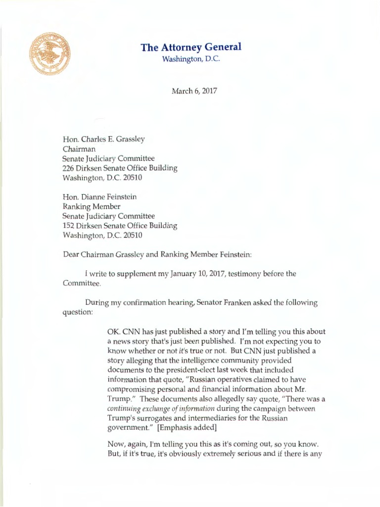 Attorney General's Response on Russian Contacts | PDF | 2016 Republican ...