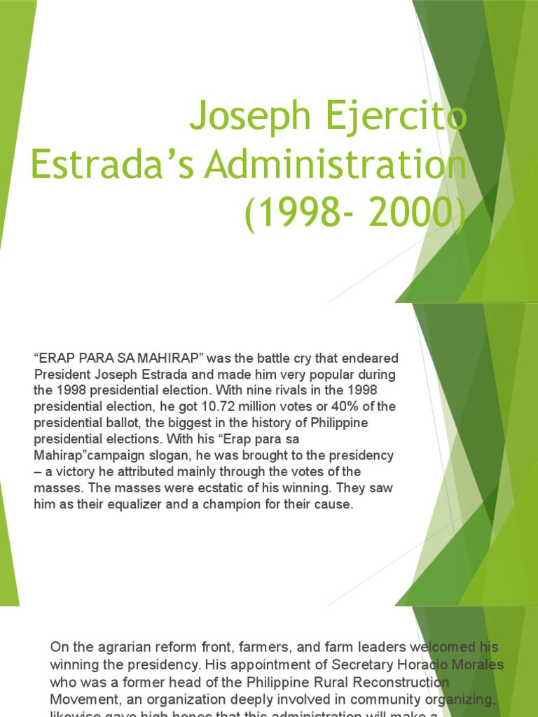 Joseph Ejercito Estrada's Administration (1998 - 2000) | PDF ...