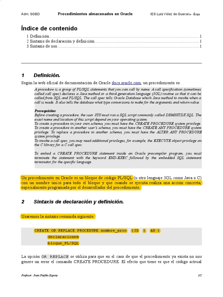Tema 7. Procedimientos Oracle | PDF | Pl/Sql | Sql
