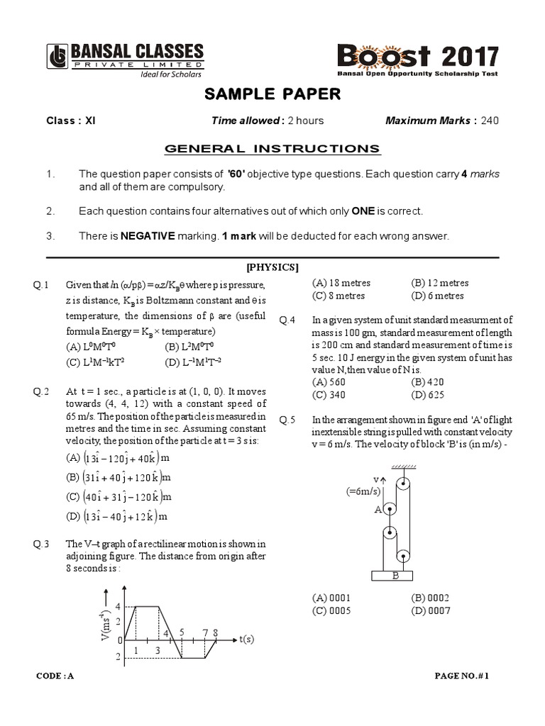 Sample Paper: Class: XI General Instructions | Download Free PDF ...