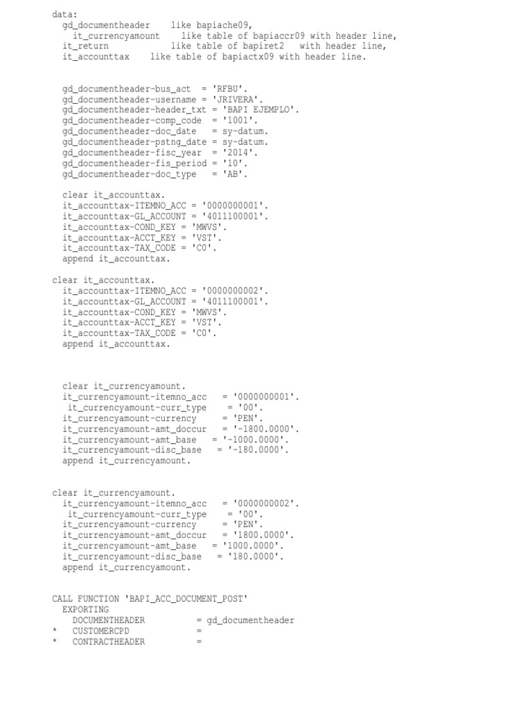Ejemplo BAPI Simula FB01 | PDF