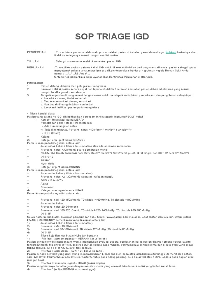 Pokja Apk Sop Triage | PDF