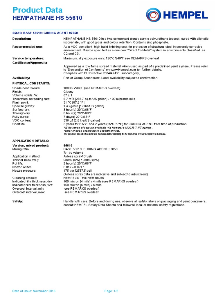HEMPATHANE HS 55610 Product Data Sheet | PDF | Paint | Humidity