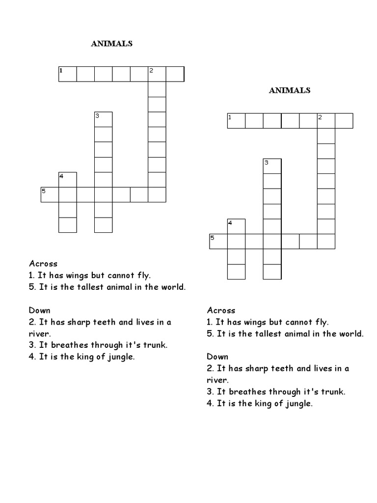 Crossword Puzzle Safari Animals | PDF