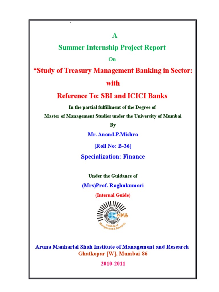 "Study of Treasury Management Banking in Sector: With Reference To: SBI ...