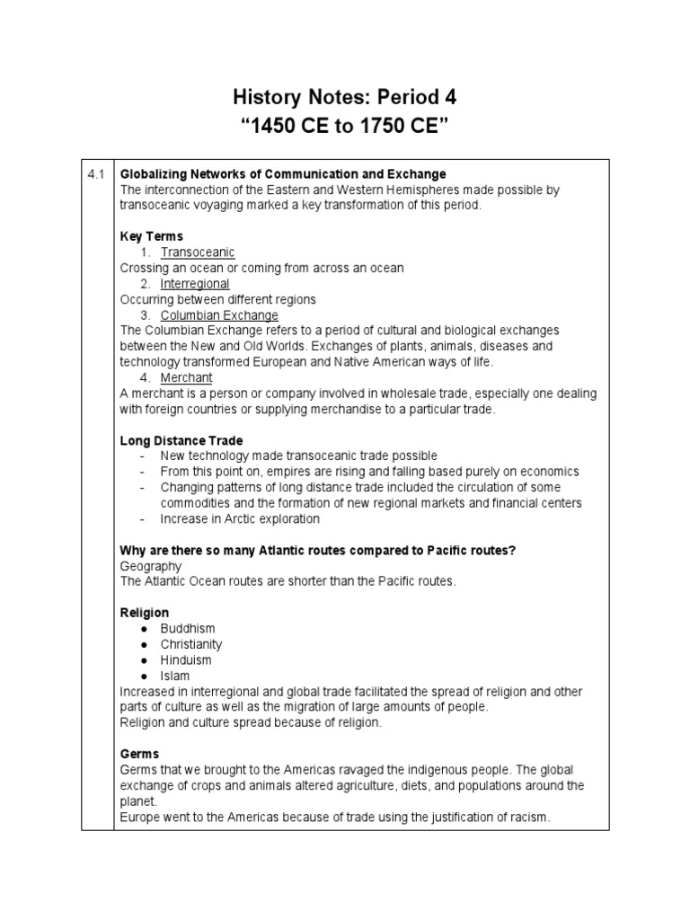 History Notes: Period 4 "1450 CE To 1750 CE": Key Terms | PDF | Ships ...