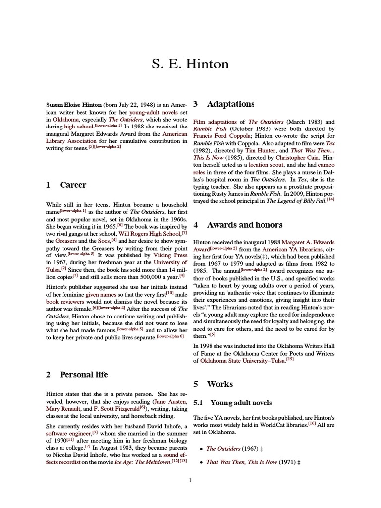 S. E. Hinton | PDF | Books