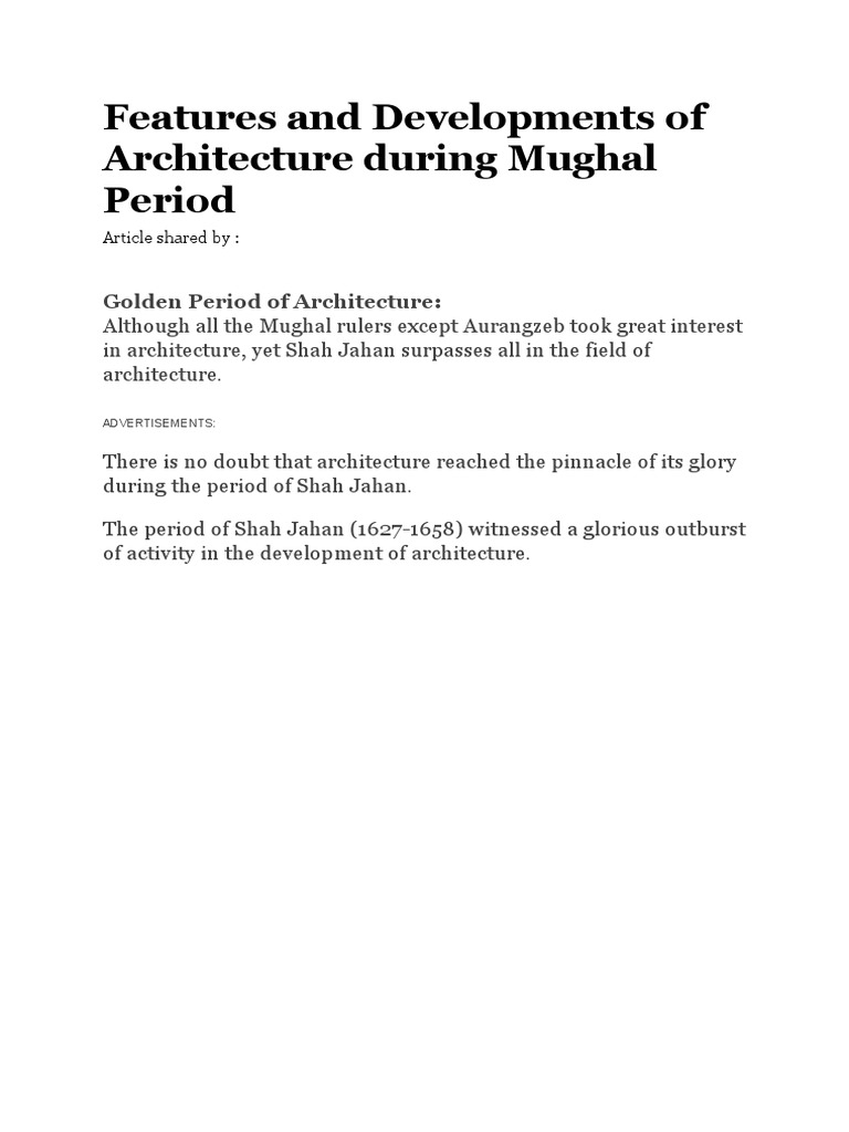 Features and Developments of Architecture During Mughal Period | PDF ...