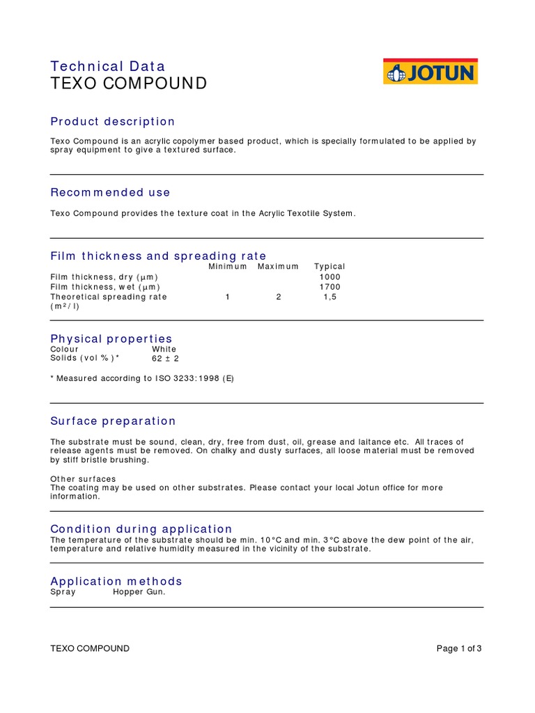 Technical Specifications and Application Guidelines for Texo Compound ...
