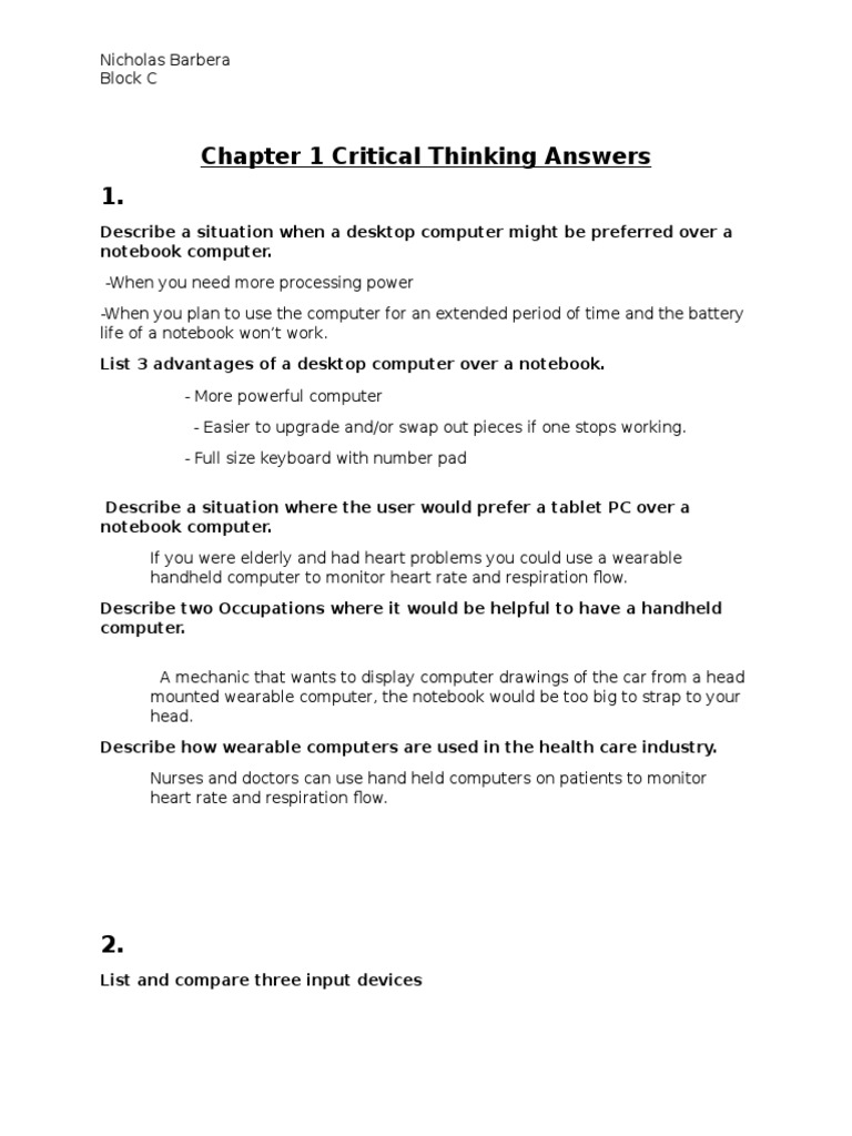 Chapter 1 Critical Thinking Answers | PDF | Computer Network | Email