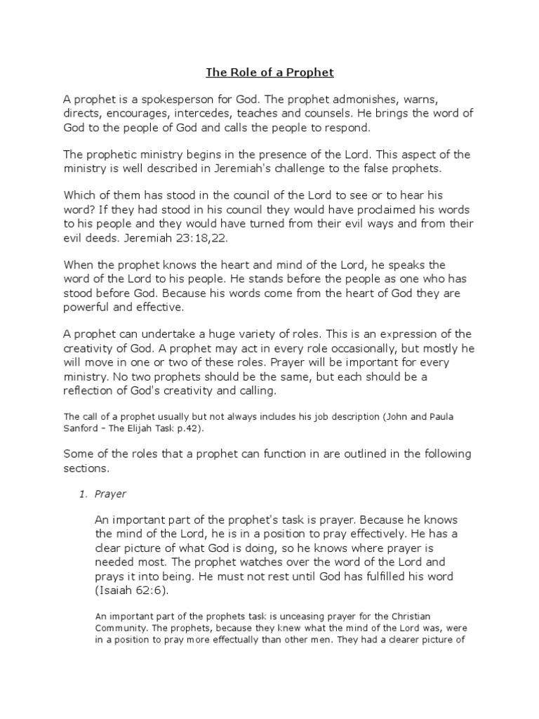Role of A Prophet | PDF | Prophet | Prophecy